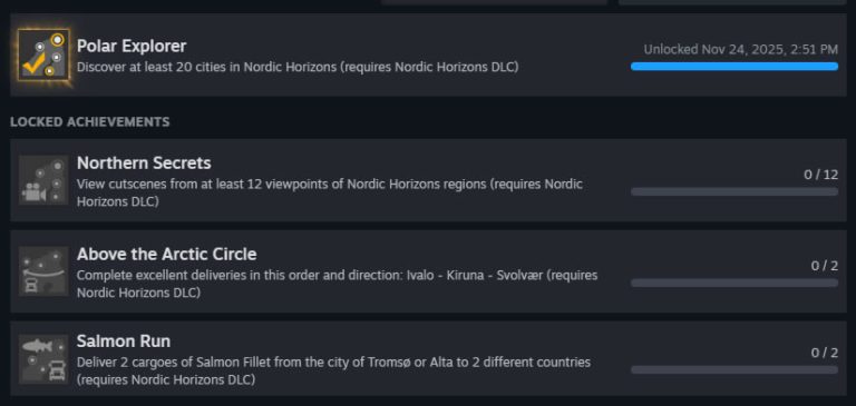 Nordic Horizons Achievements, Map and Cities – Trucksim Top